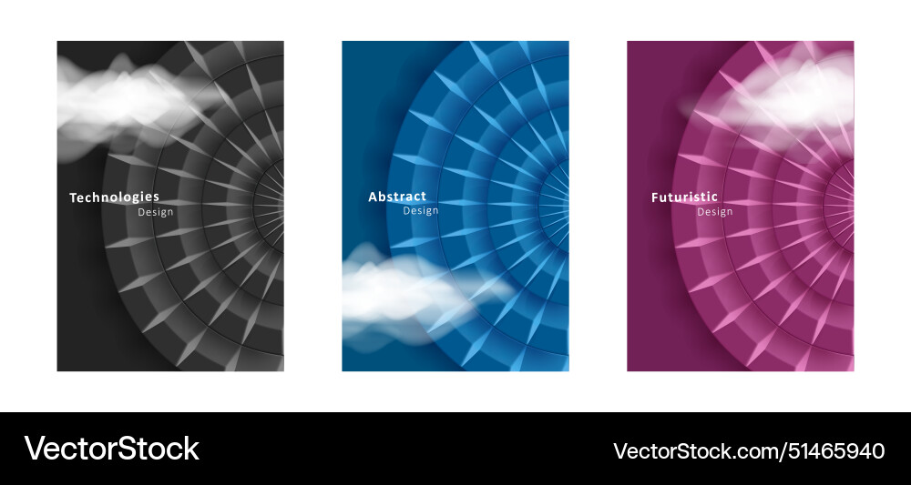 Set of posters with wheel decorative and clouds Vector Image
