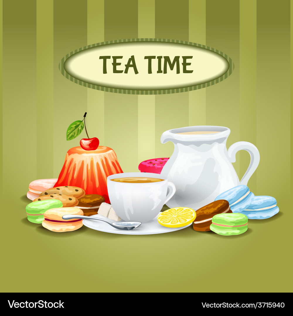 Tea time poster Royalty Free Vector Image - VectorStock