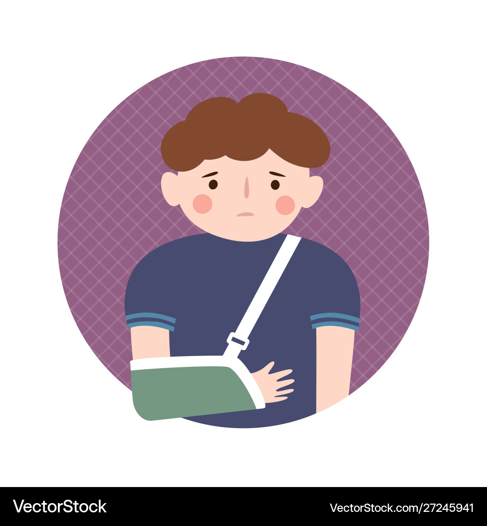 A boy and broken arm bone fracture Royalty Free Vector Image