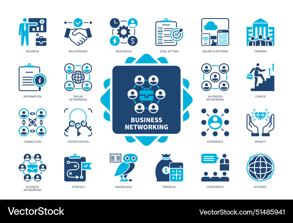 Business networking solid icon set Royalty Free Vector Image
