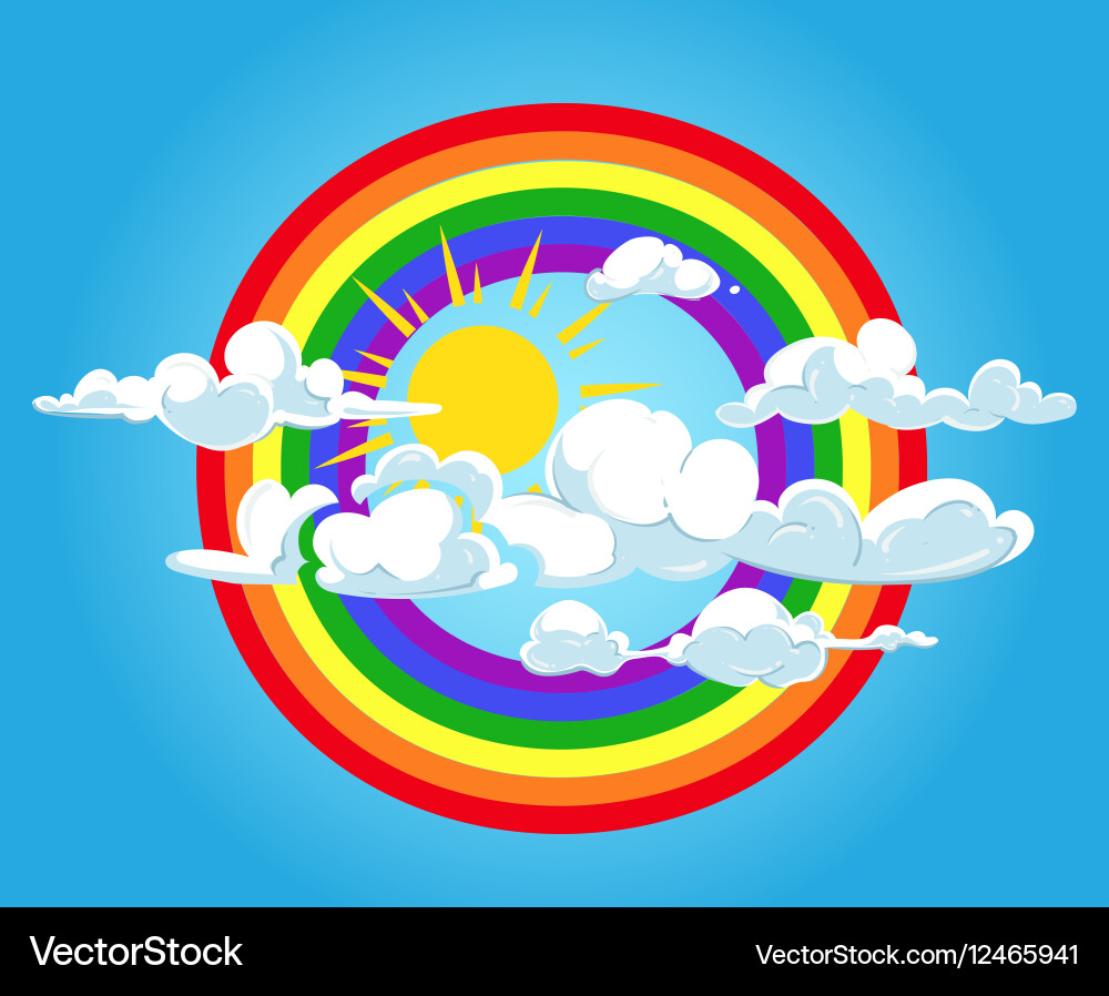 Circle rainbow and clouds blue sky Royalty Free Vector Image
