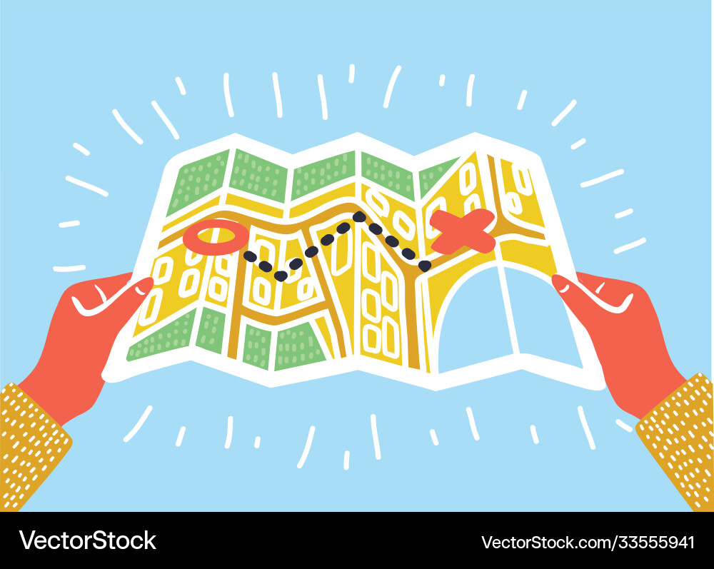 Folded paper map in hand Royalty Free Vector Image