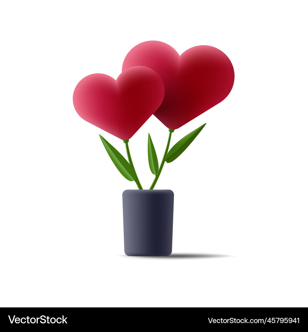 Two loving hearts growing in one plant pitcher 3d Vector Image