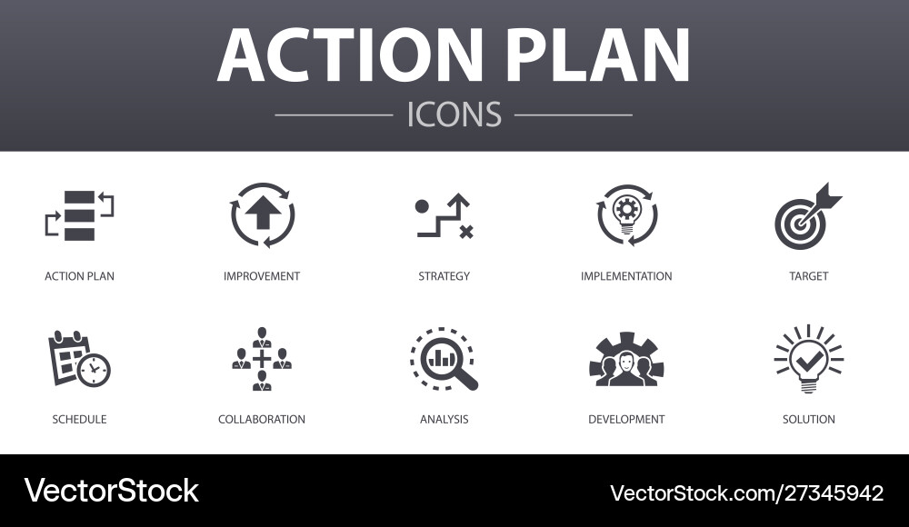 Action Plan Icons - Strategy & Growth Vector Image