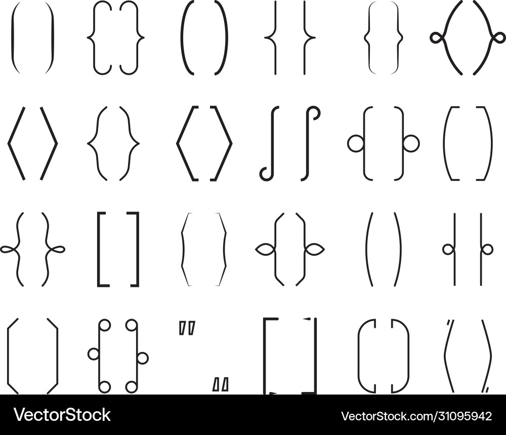 Braces frame set curved geometric brackets curly Vector Image