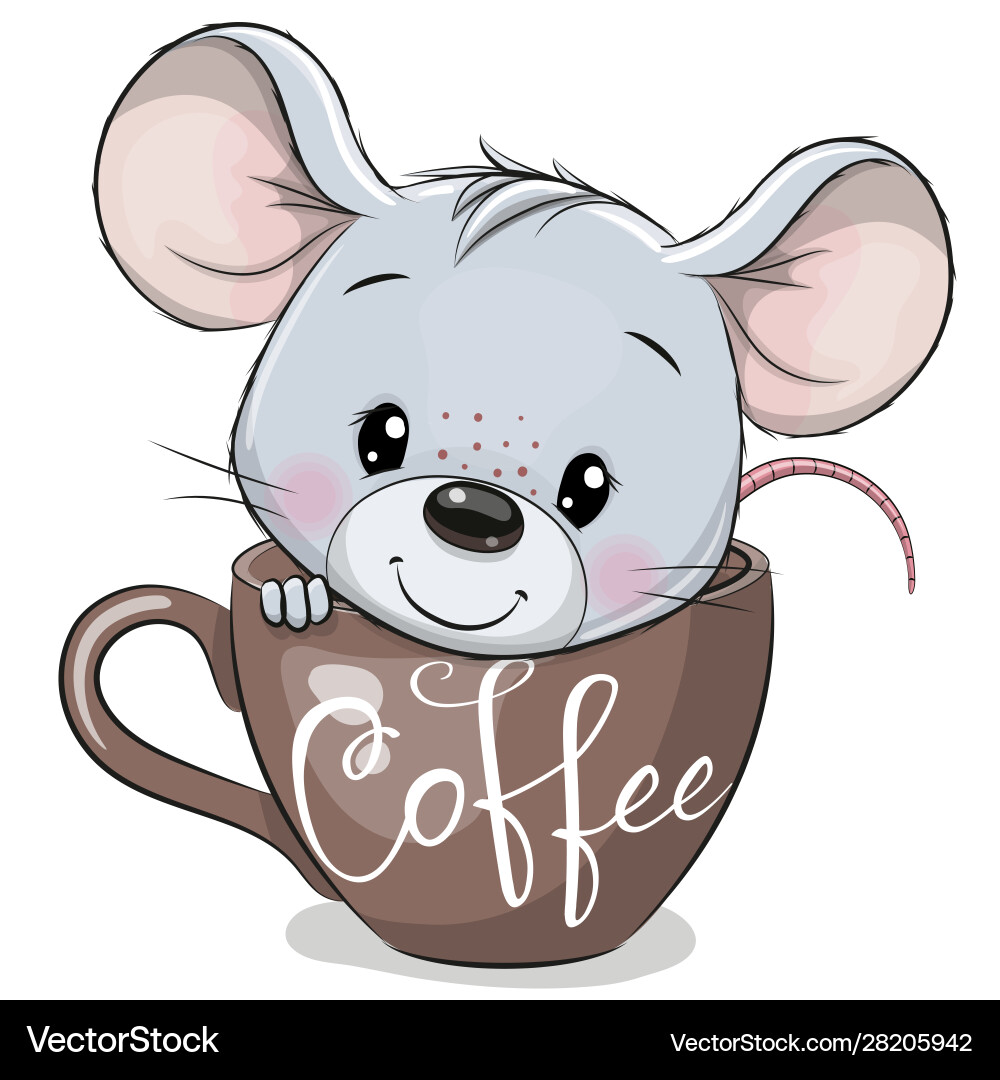 Cute Cartoon Mouse in Coffee Cup Royalty Free Vector Image