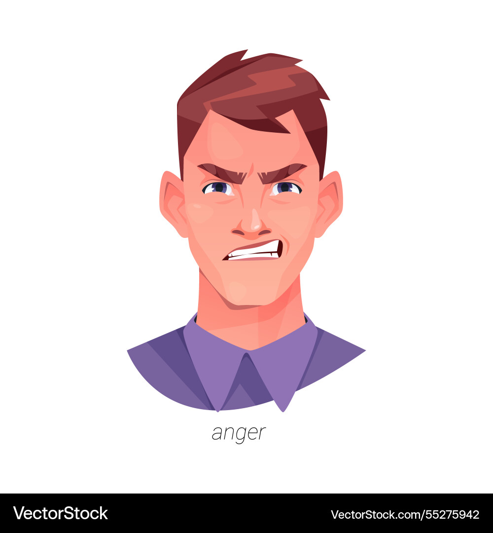 Facial expression of anger angry man Royalty Free Vector