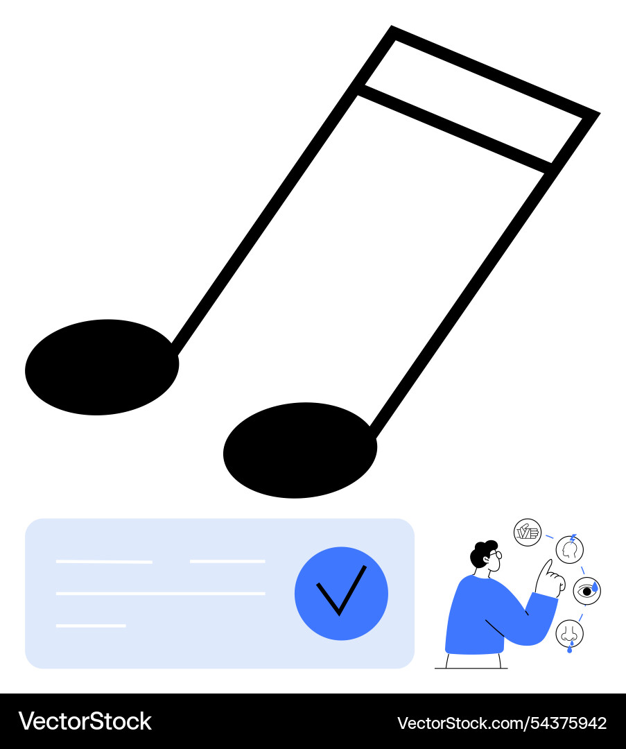 Giant musical note over music checklist Royalty Free Vector