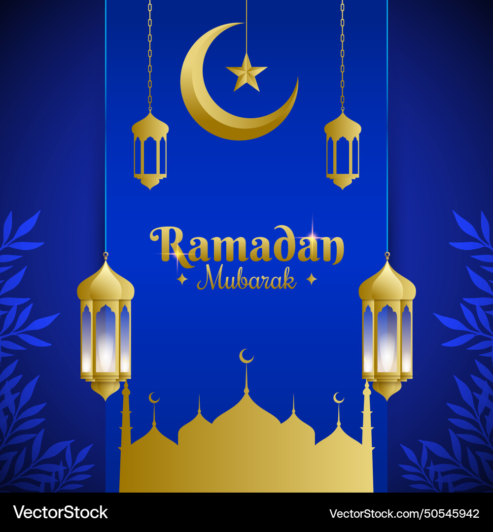 Ramzan mubarak greeting with islamic design Vector Image