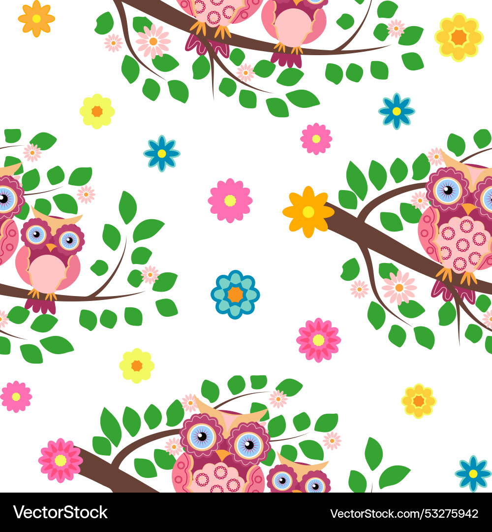 Seamless colorful owl pattern for children Vector Image