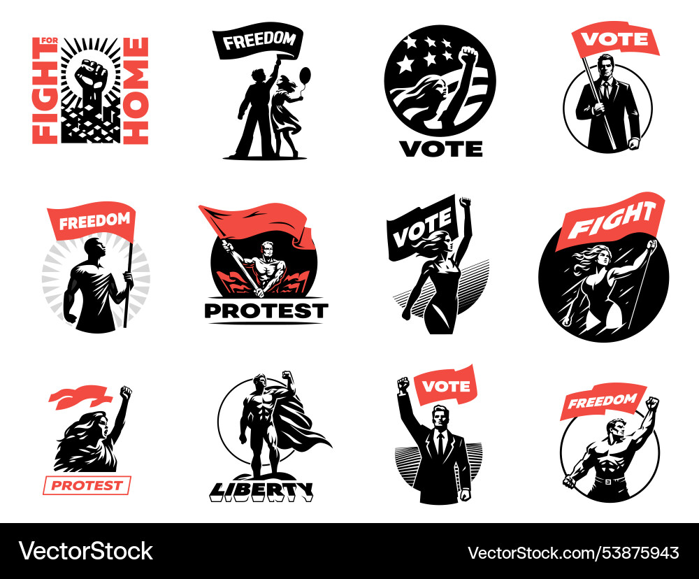 A set of protest emblems people Royalty Free Vector Image