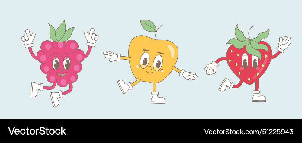 Groovy funny happy strawberry raspberry apple Vector Image