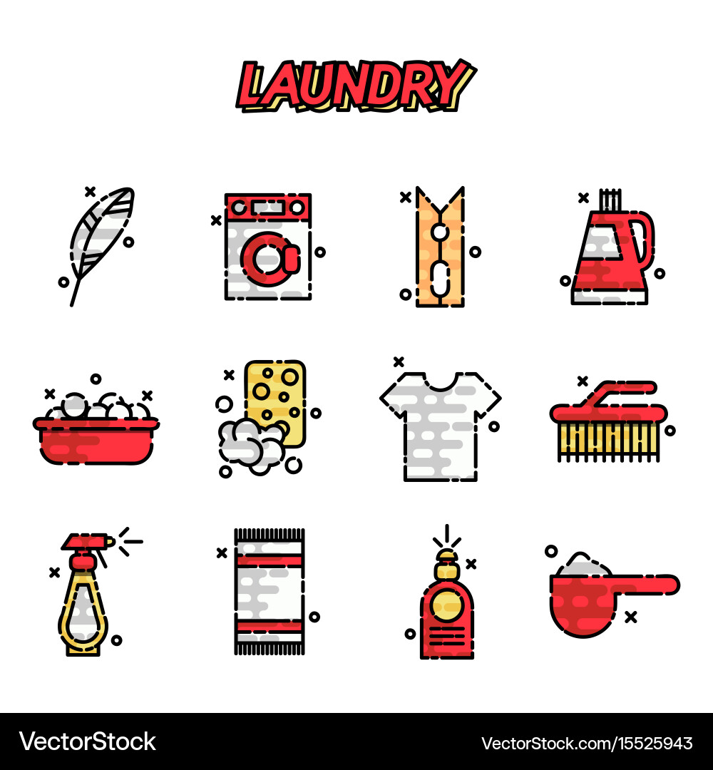 Laundry cartoon concept icons Royalty Free Vector Image