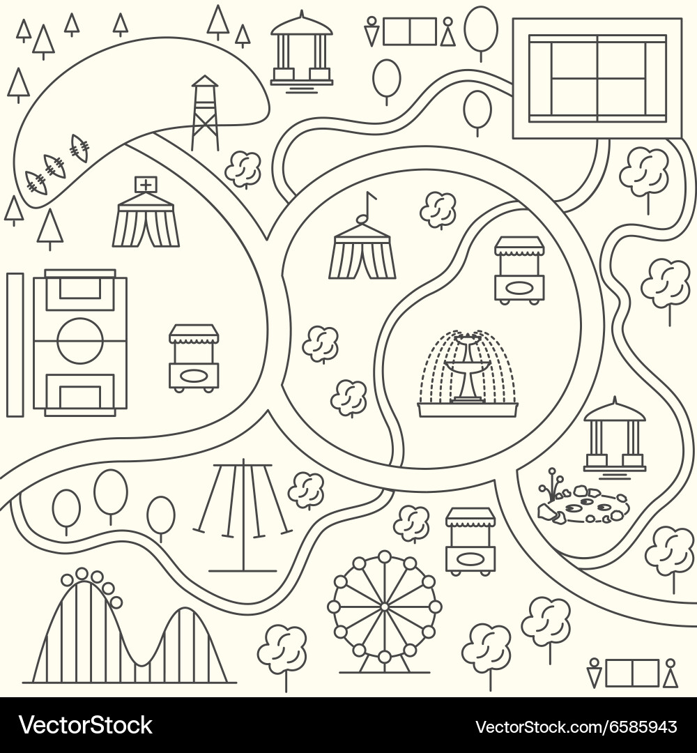Park map in outline design style Royalty Free Vector Image
