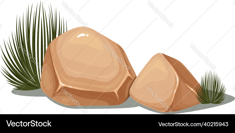 Stone with plant boulders and grass Royalty Free Vector