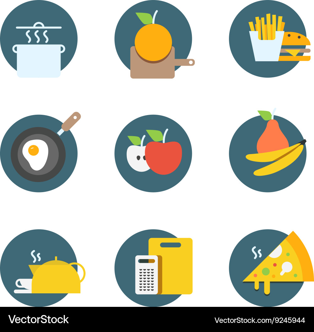 Different food icons collection flat set Vector Image