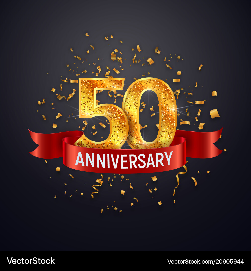 Golden 50th Anniversary Celebration Logo Vector Image