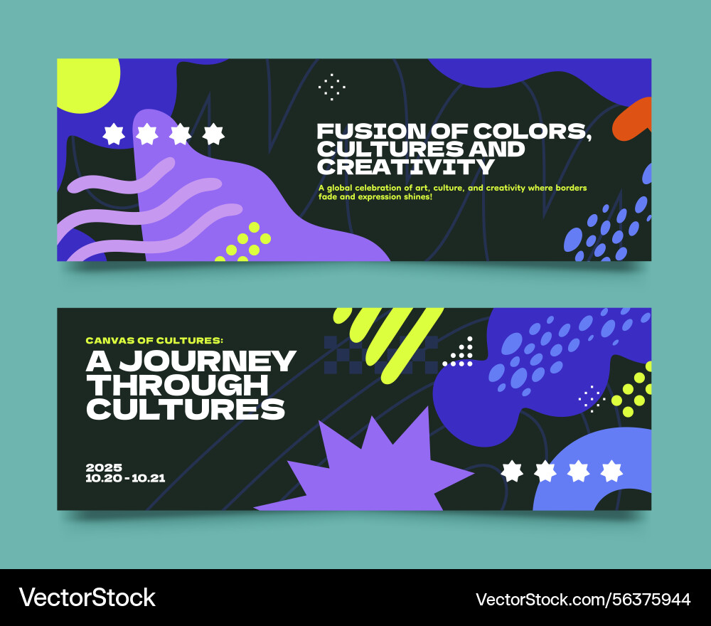 Memphis style doodle horizontal banner set Vector Image