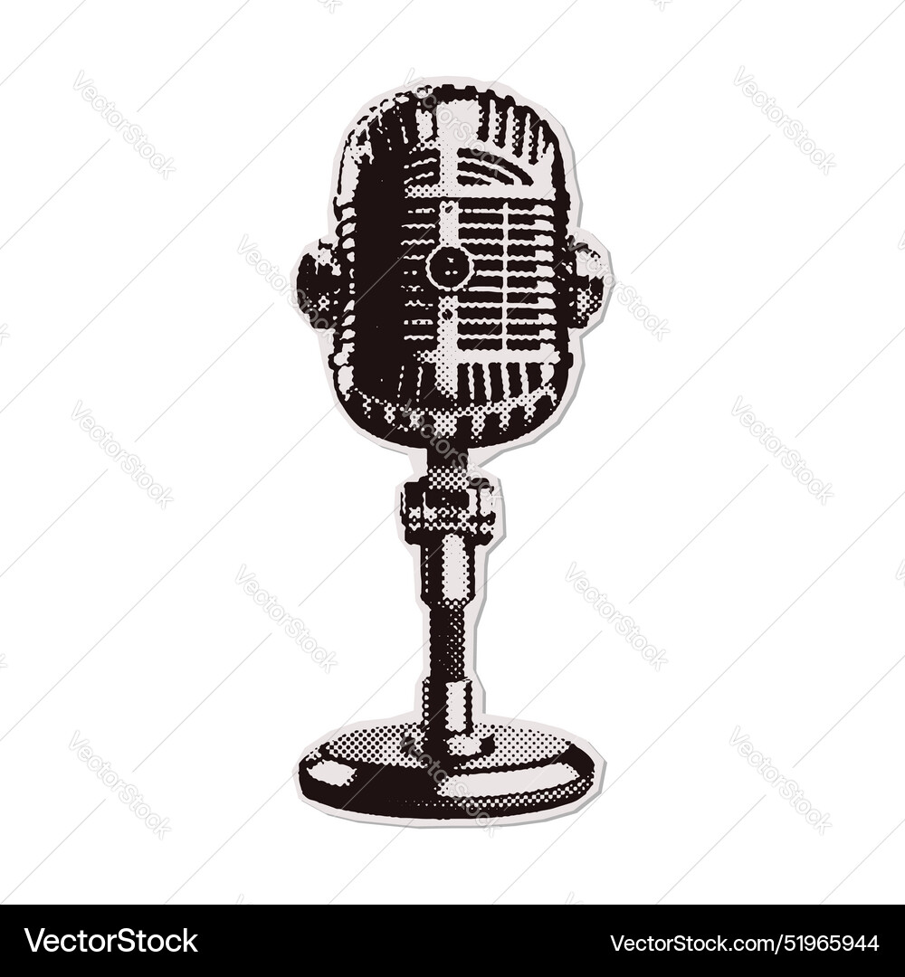 Retro style microphone in trendy halftone collage Vector Image