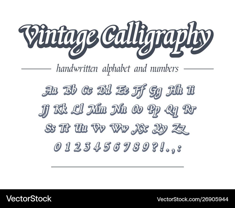 Vintage calligraphy hand drawn outline alphabet Vector Image
