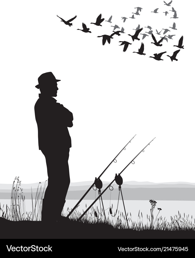 Fisherman on the lake Royalty Free Vector Image