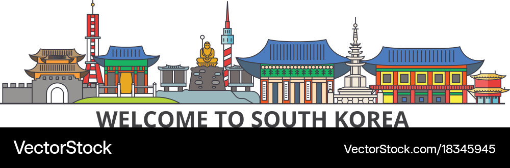 South korea outline skyline korean flat thin line Vector Image