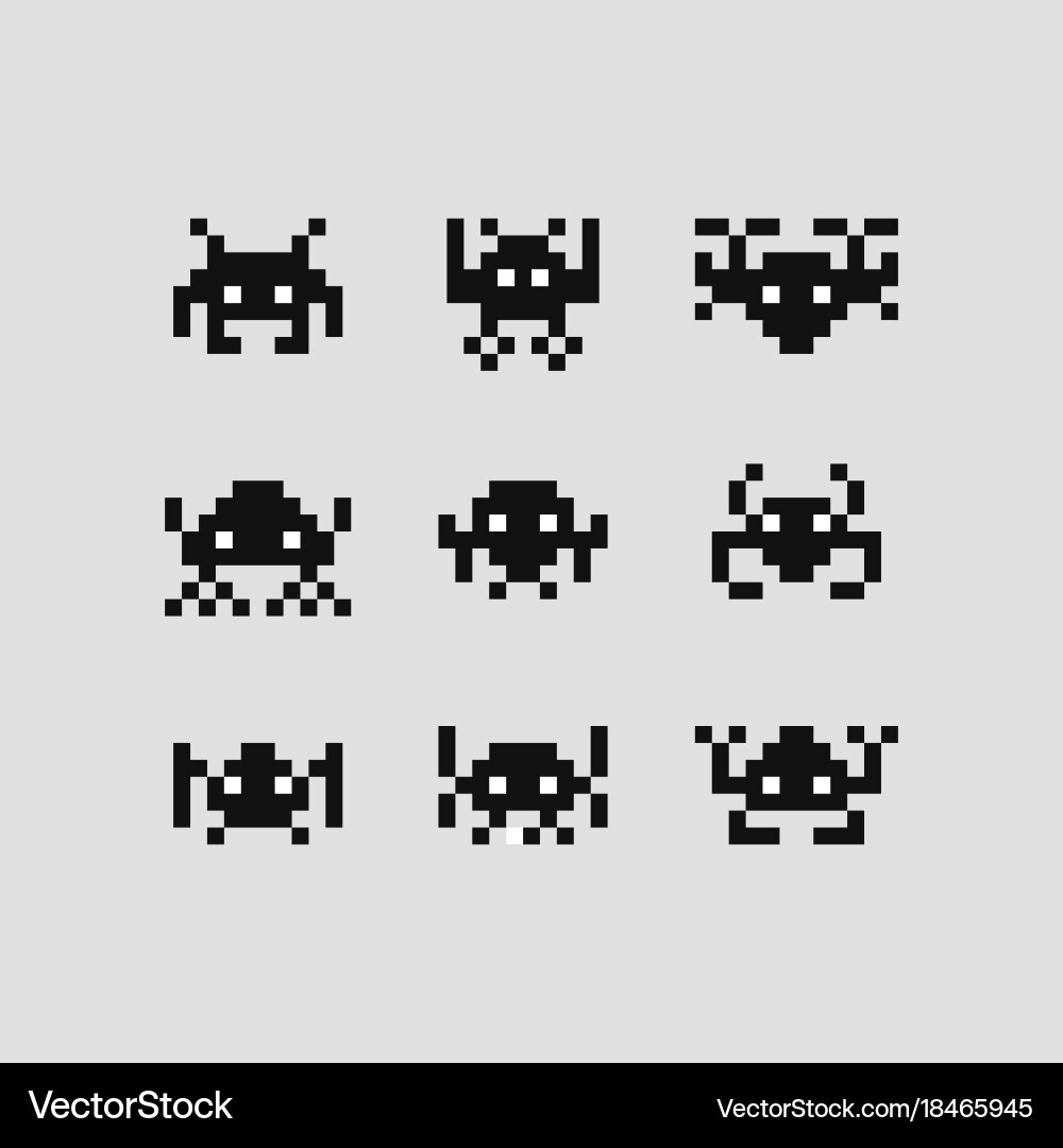 Space invaders 8 bit set Royalty Free Vector Image
