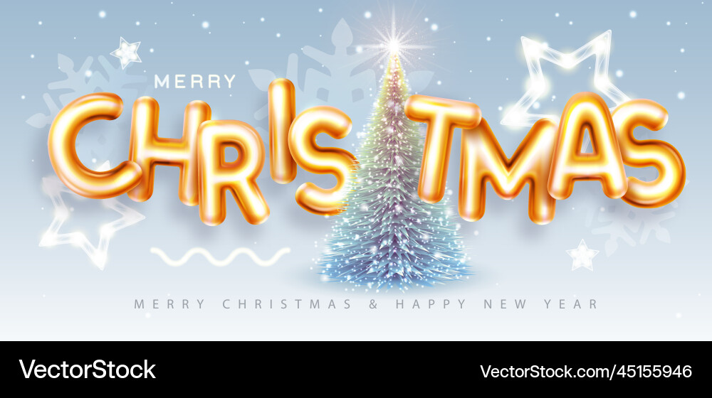 Christmas holiday poster with 3d chromic letters Vector Image