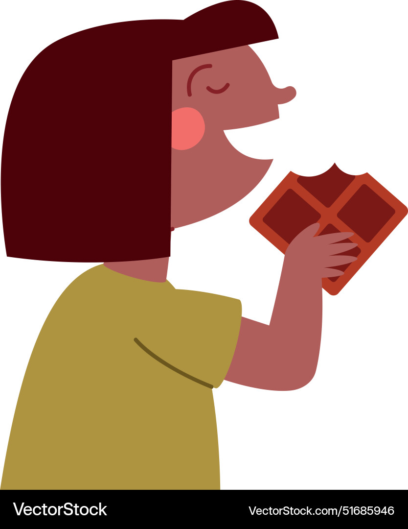 Girl eats a chocolate bar cartoon Royalty Free Vector Image