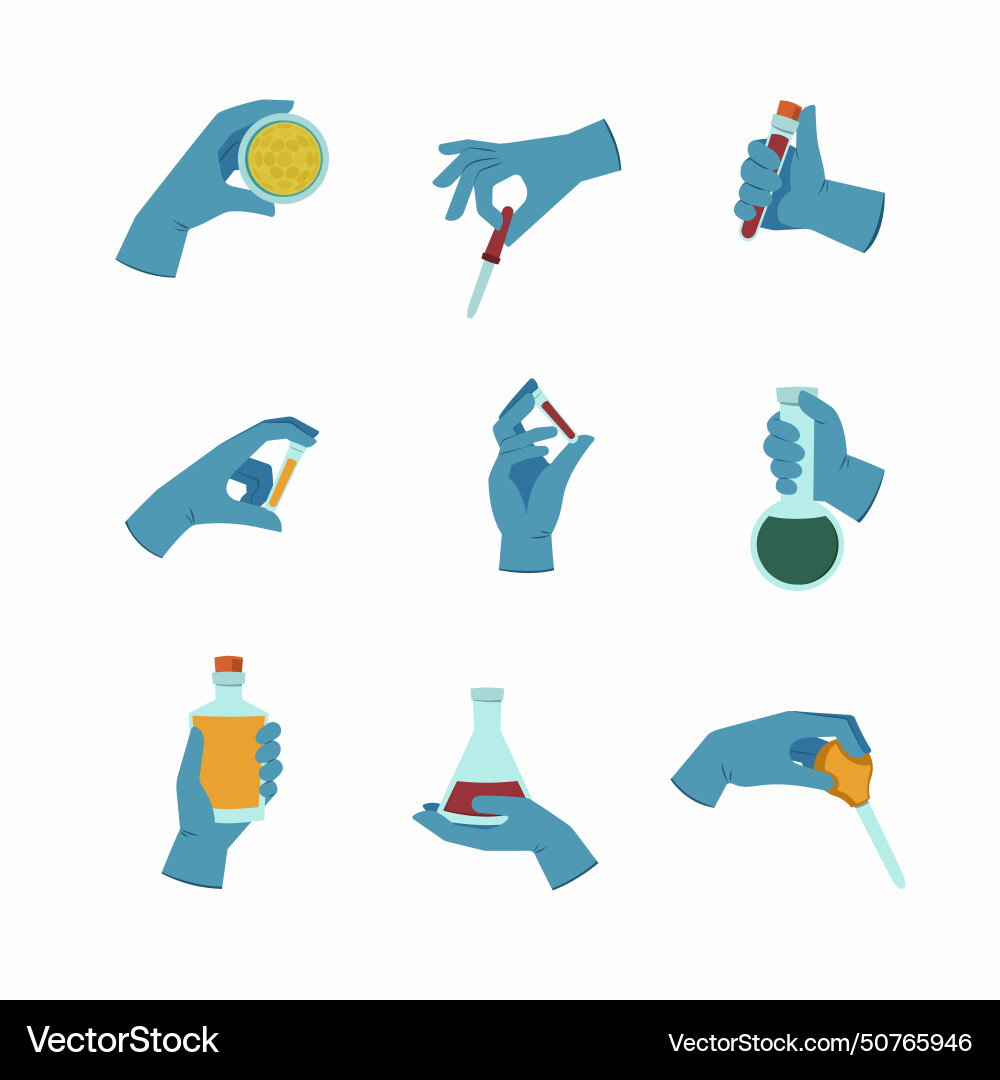 Hands with test tubes doctors medics Royalty Free Vector