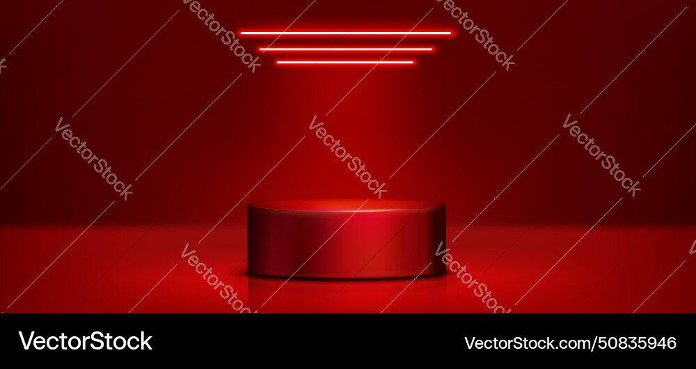 Red cylinder product podium with neon light Vector Image