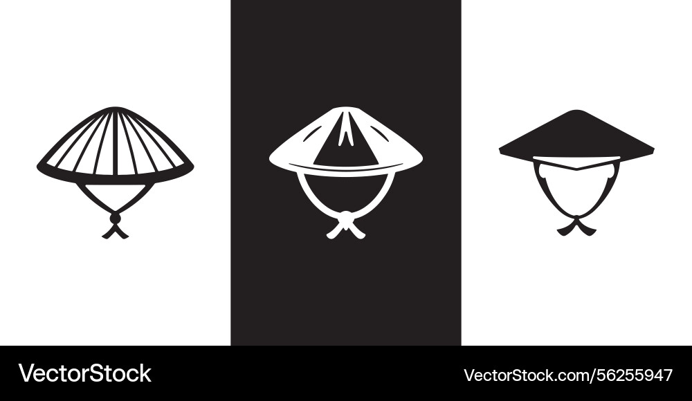 Asian conical hat logo icons silhouette Royalty Free Vector