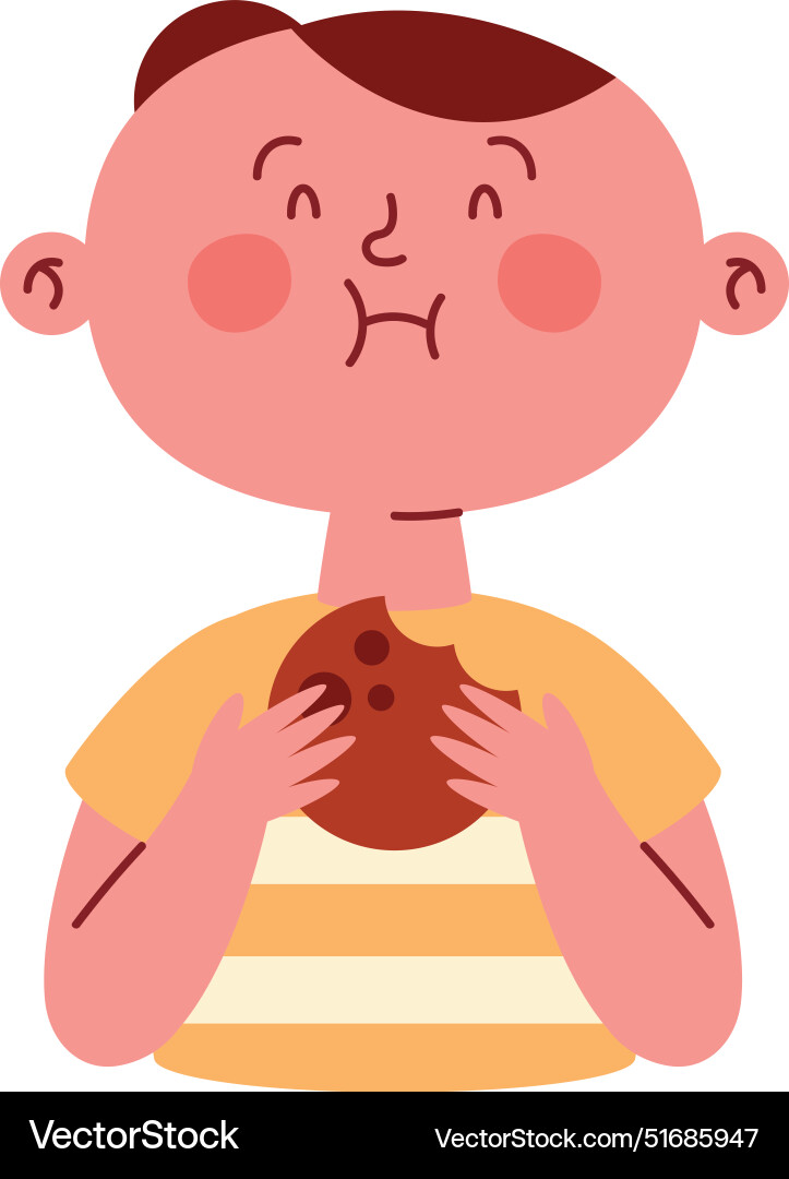 Boy eating chocolate cookie Royalty Free Vector Image