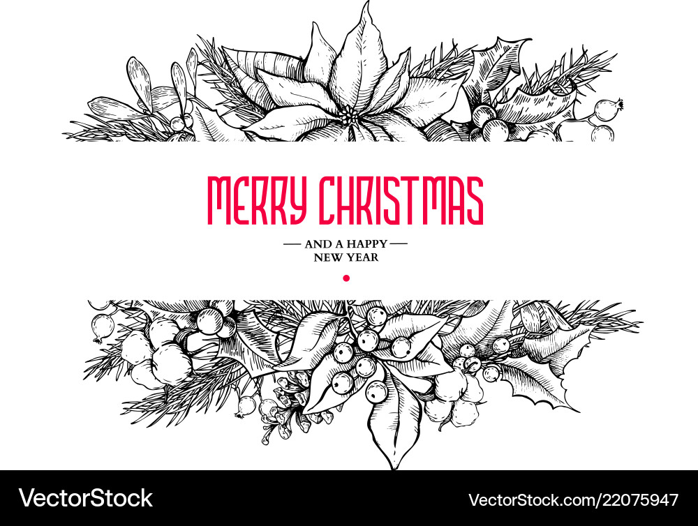 Christmas garland frame card hand drawn Royalty Free Vector
