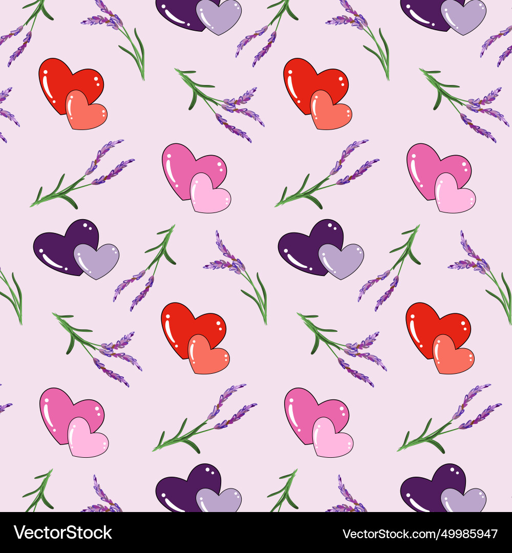 Hearts and lavender in a pattern Royalty Free Vector Image