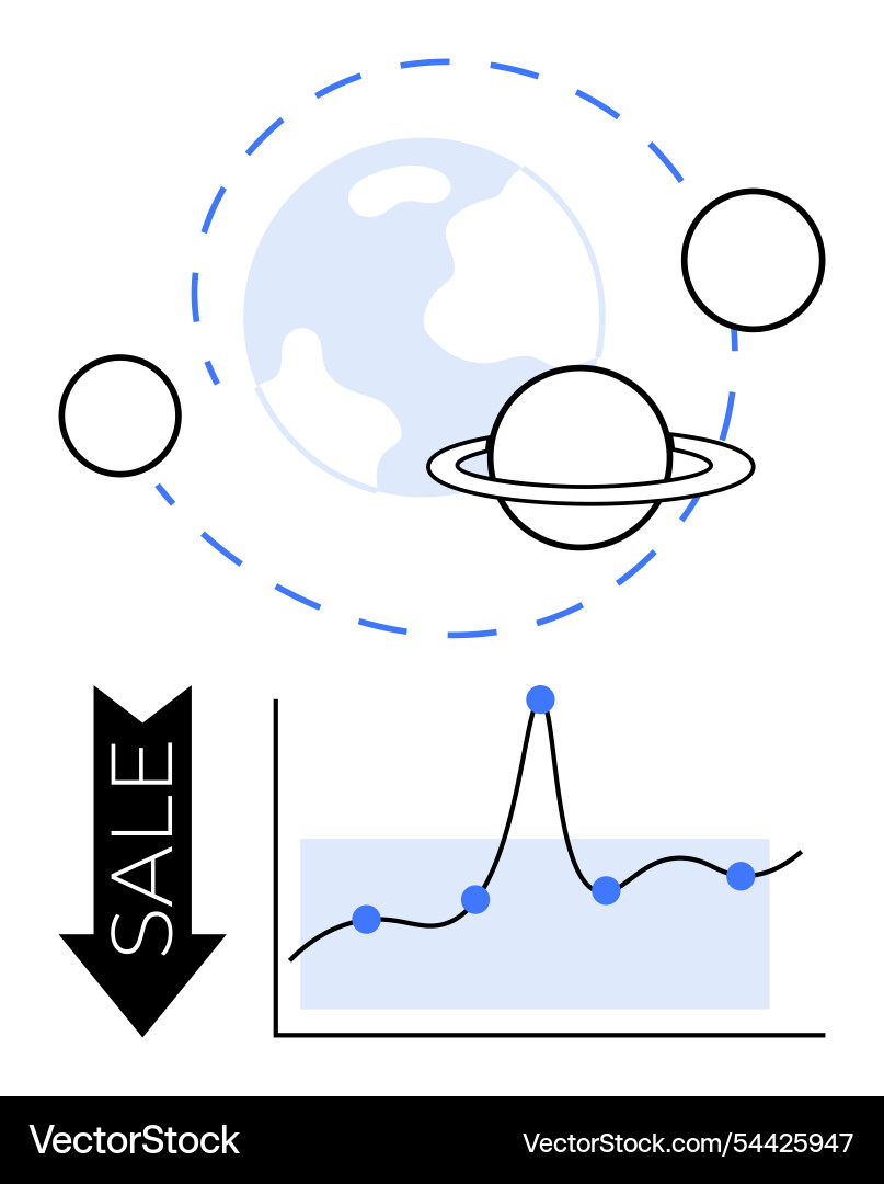 Planetary orbit and sales graph connecting Vector Image