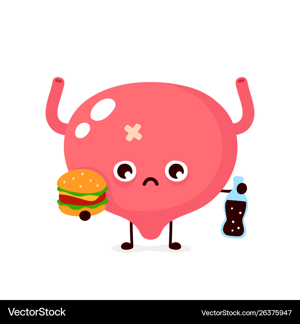 Sad suffering sick cute bladder Royalty Free Vector Image