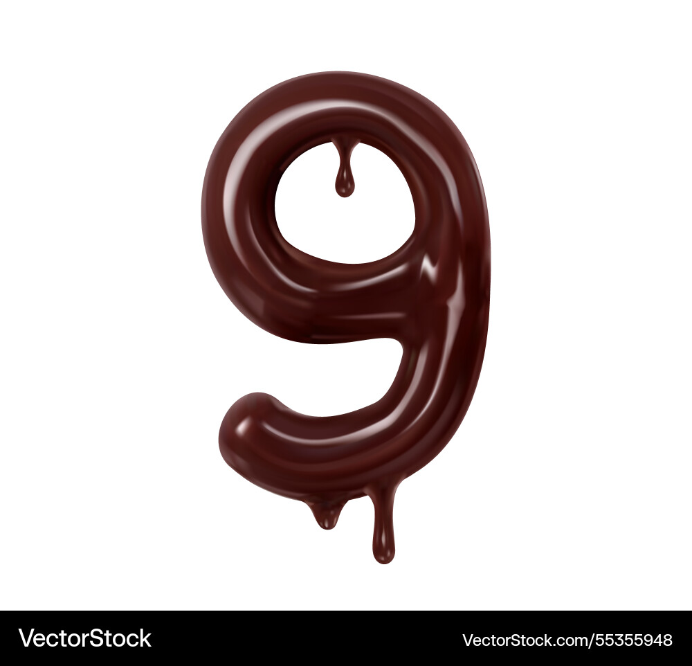 Chocolate number nine with dripping glossy texture