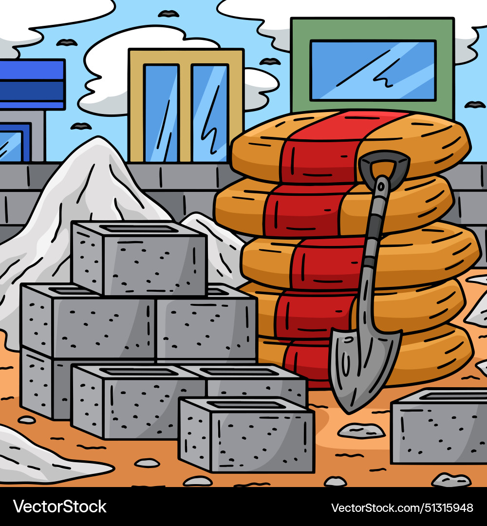 Construction cement and bricks colored cartoon Vector Image