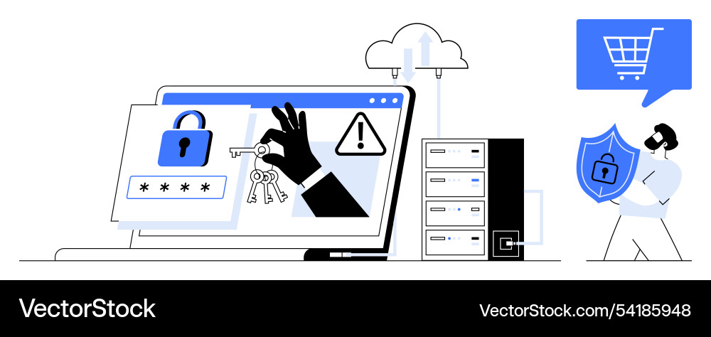 Cyber security elements including cloud online Vector Image