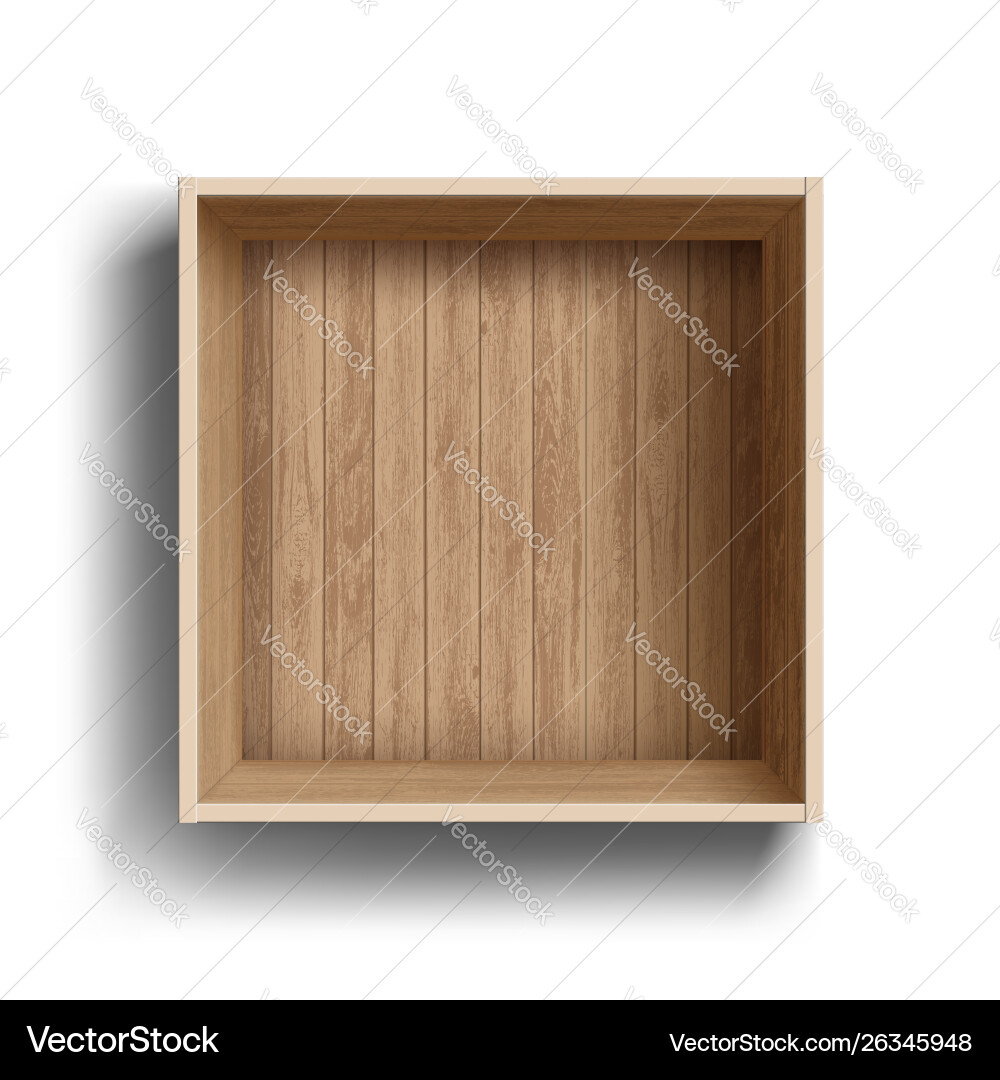 Empty open wooden box template isolated on white Vector Image