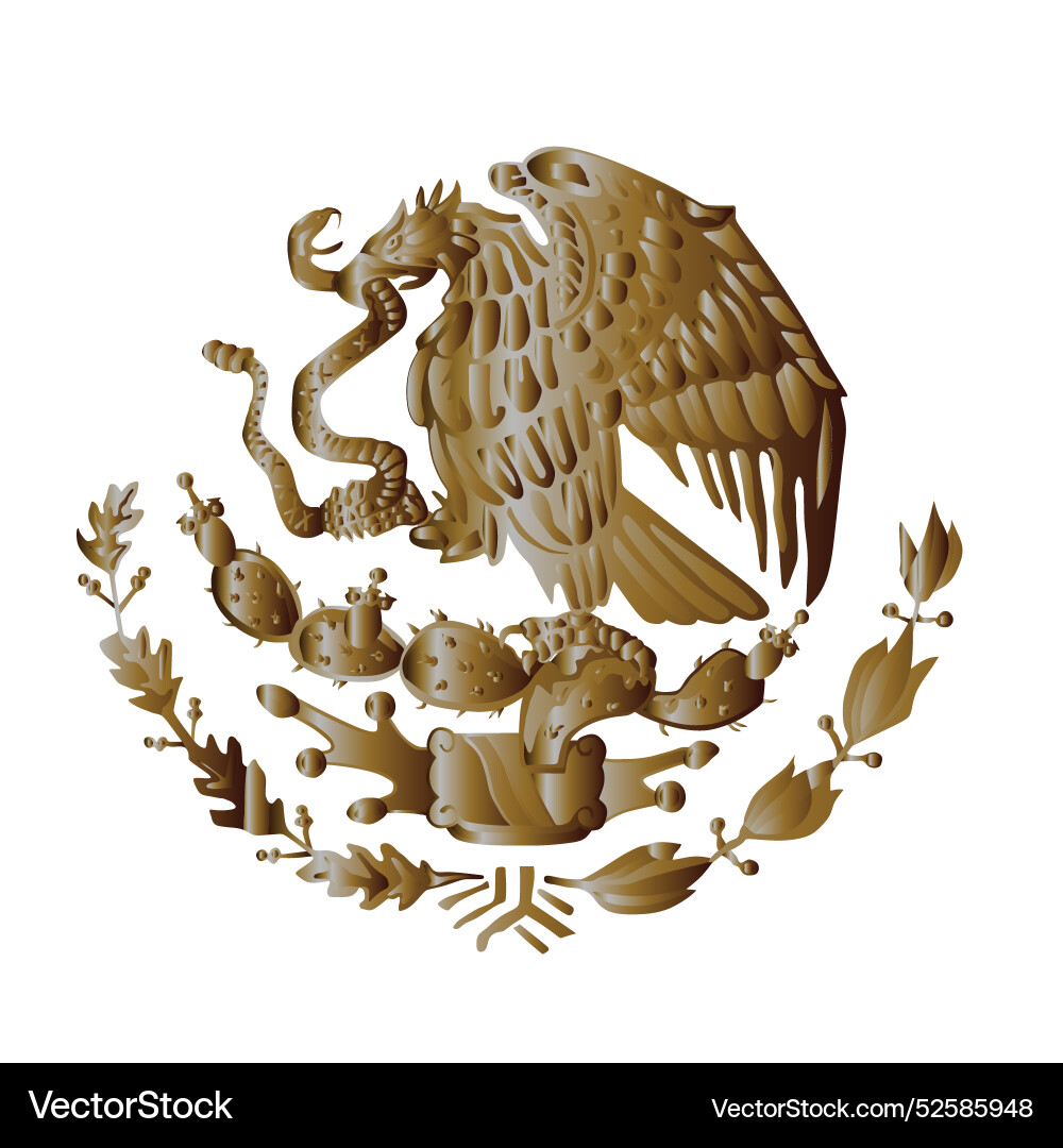 Gold mexico coat of arms silhouette Royalty Free Vector