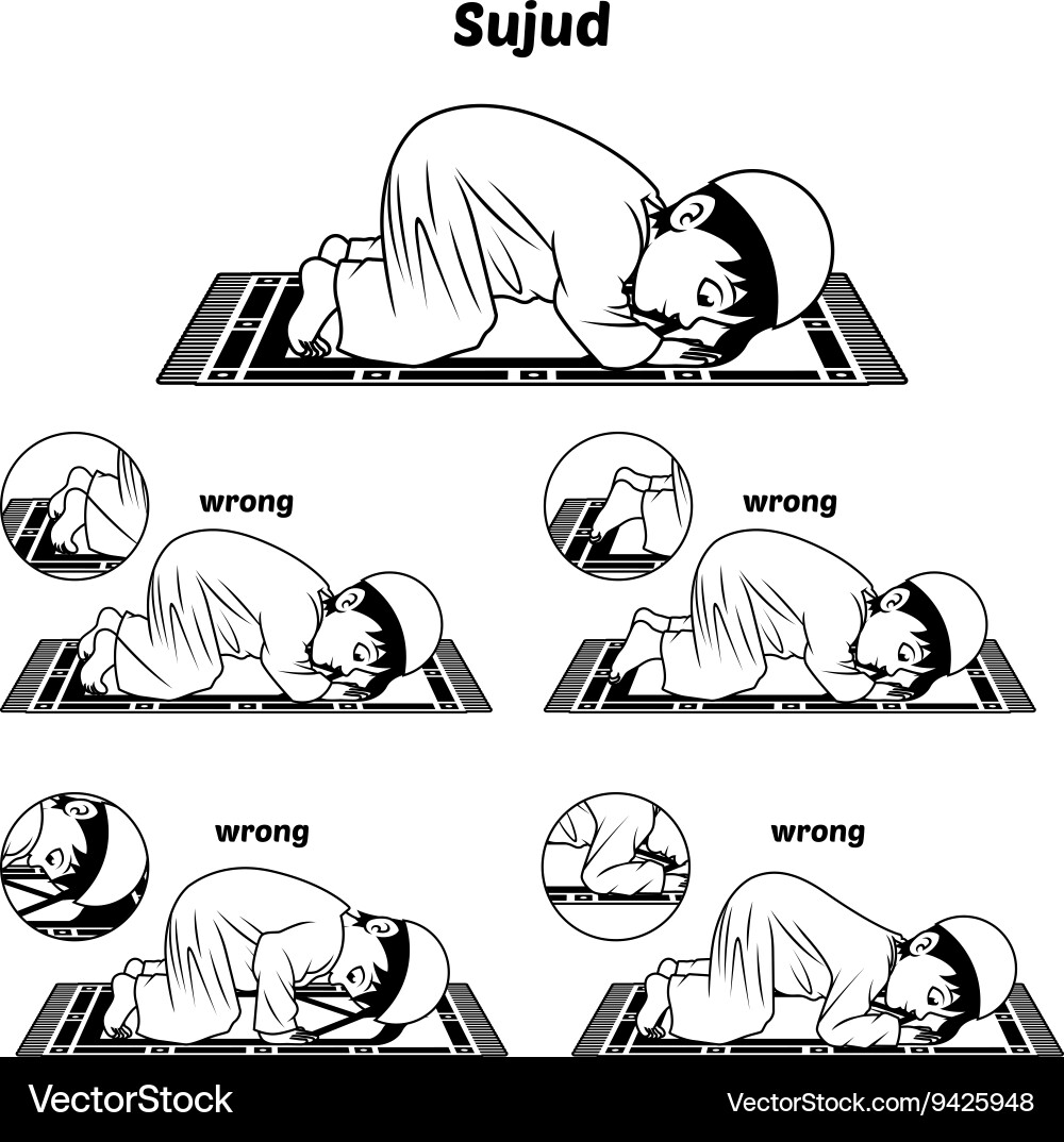 Muslim prayer guide sujud position outline Vector Image