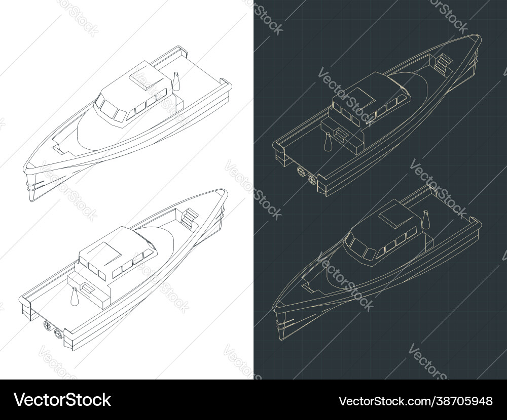 Search and rescue boat isometric blueprints Vector Image