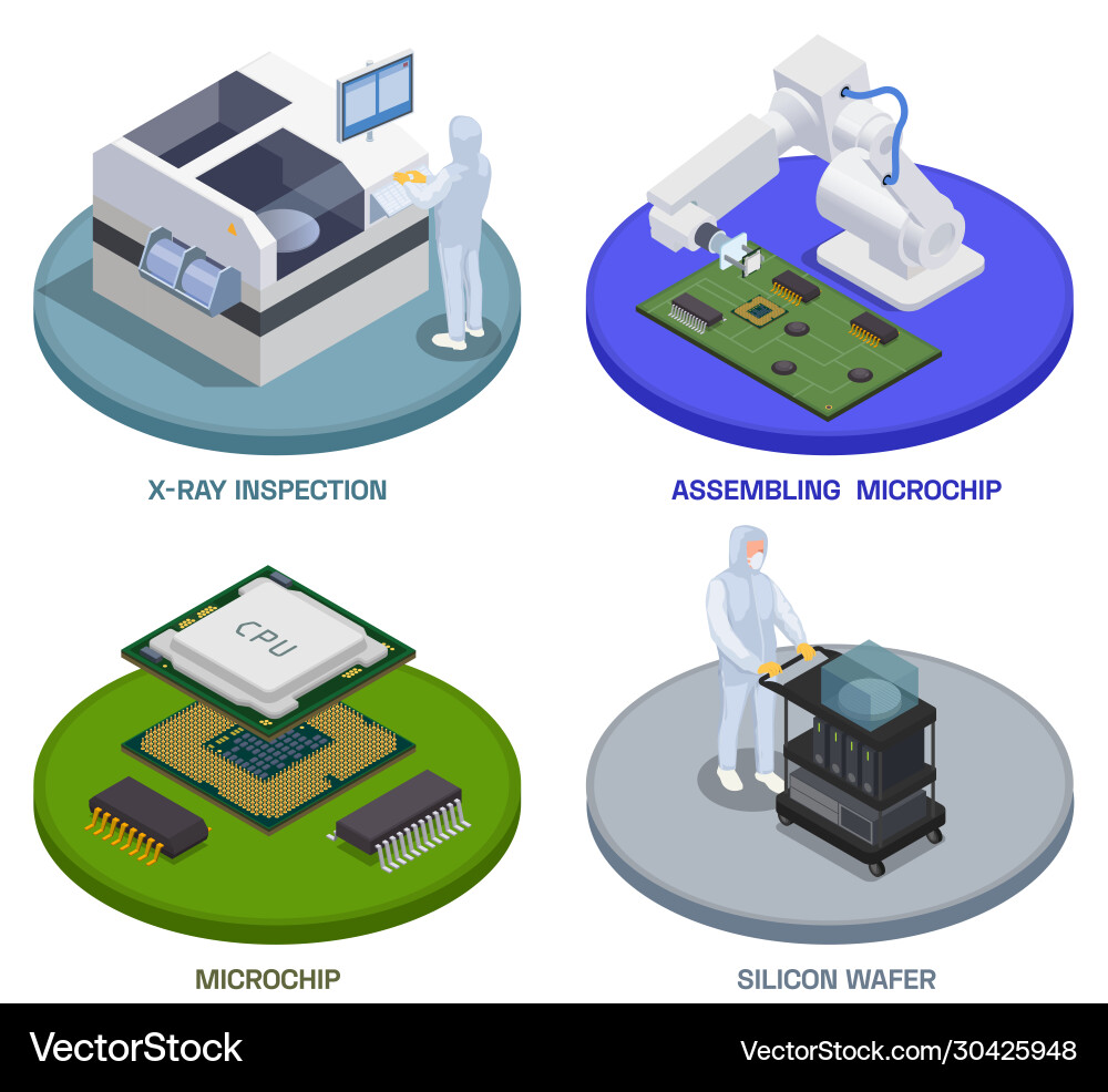 Semiconductors isometric compositions set Vector Image