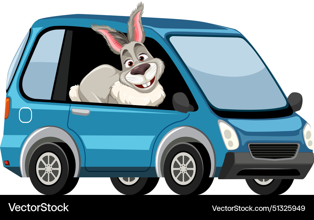 A cheerful rabbit enjoying ride in vehicle Vector Image