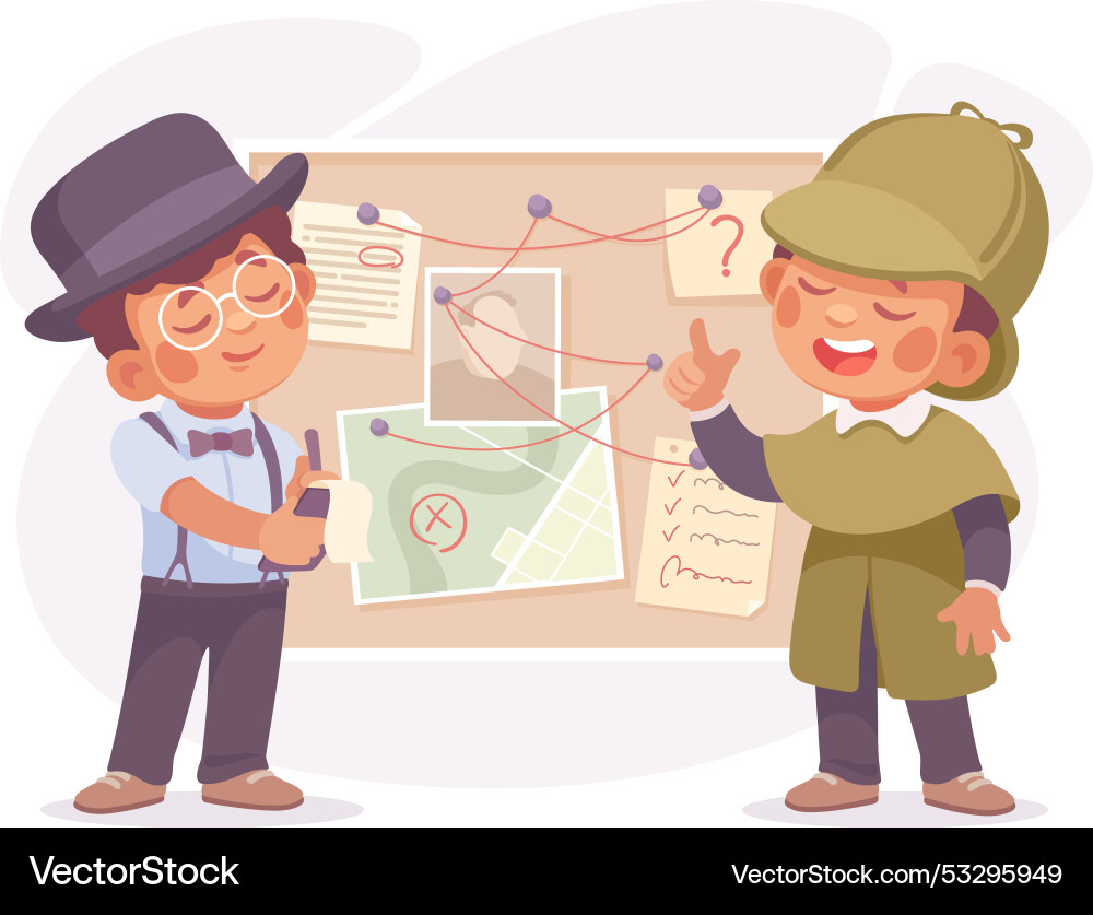 Inspecting detective boy character at board – Royalty-Free Vector ...