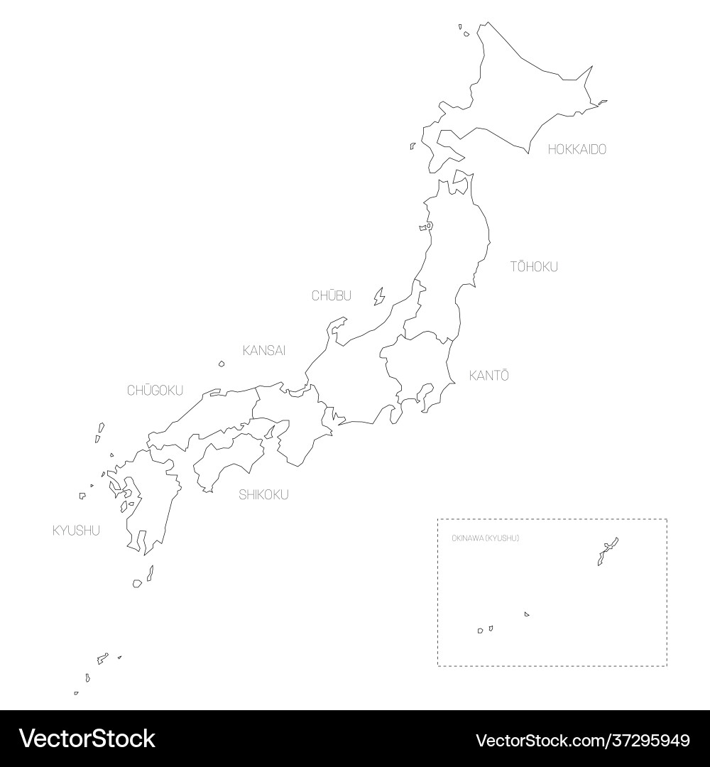 Japan - political map regions Royalty Free Vector Image