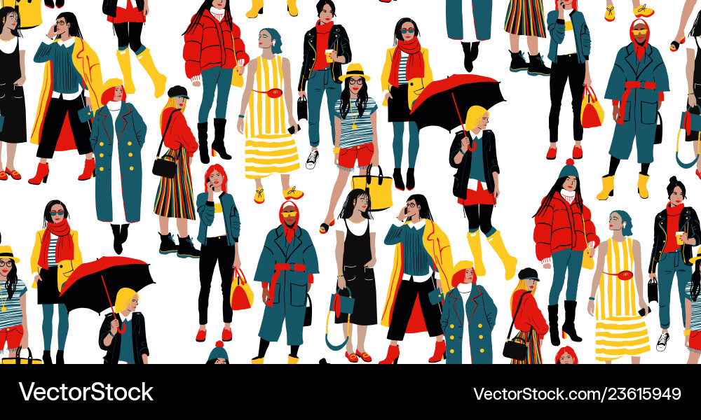 Seamless pattern with fashionable young women Vector Image