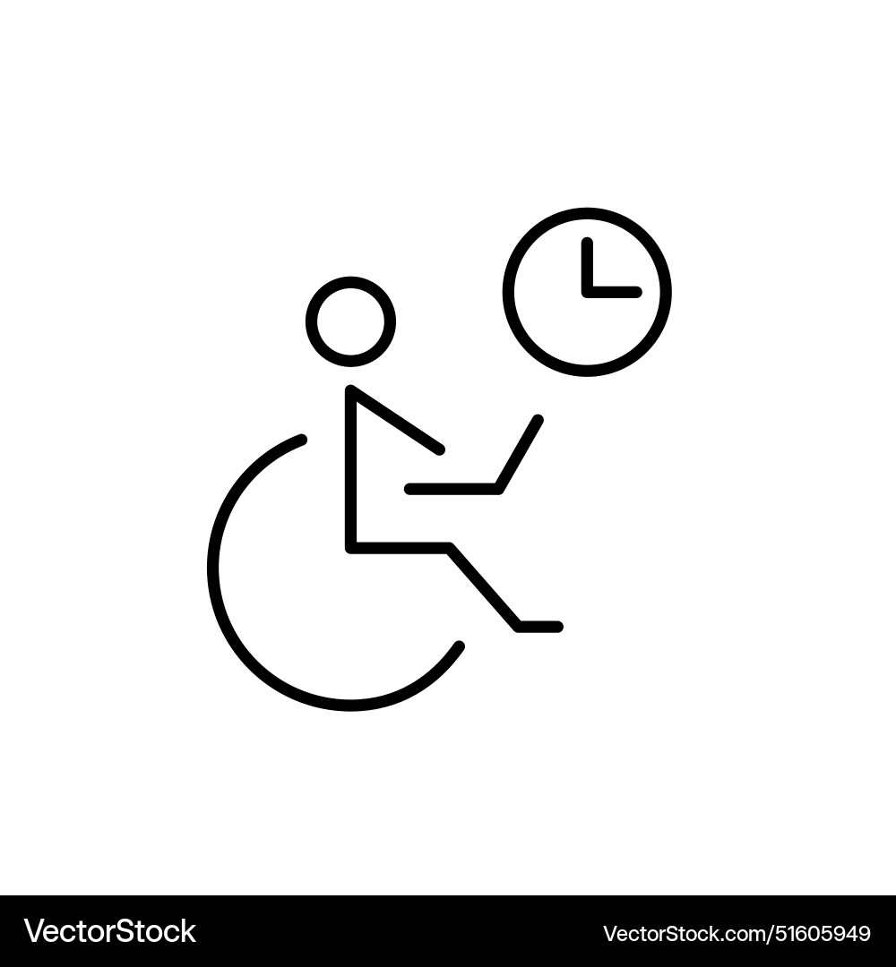 Wheelchair user at a laptop with clock Royalty Free Vector